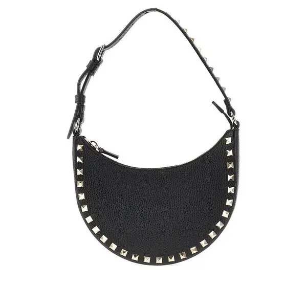 Valentino Garavani Grain Leather Mini Rockstud Hobo Bag - Black