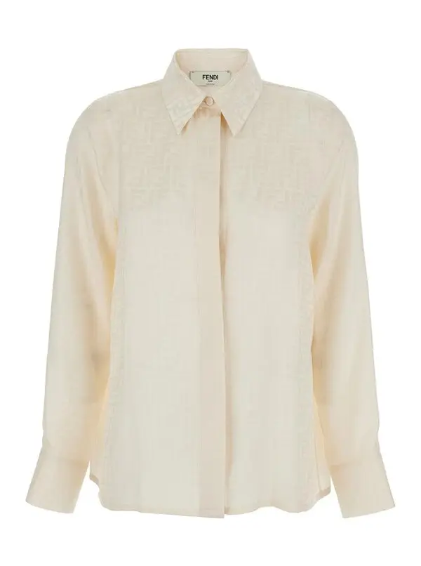 Fendi Shirt With Pointed Collar And Ff Motif In White Silk For - Multicolor