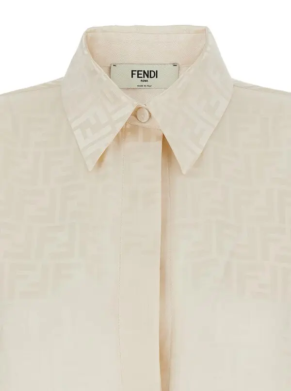 Fendi Shirt With Pointed Collar And Ff Motif In White Silk For