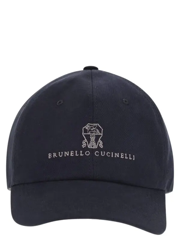 Brunello Cucinelli Baseball Cap In Garment-dyed Twisted Cotton Gabardine With Embroidered Logo - Blue