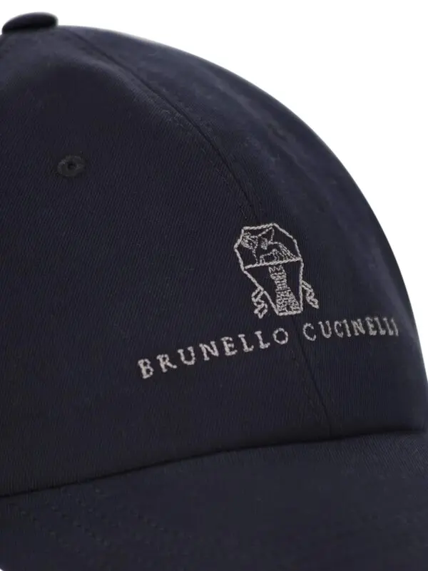 Brunello Cucinelli Baseball Cap In Garment-dyed Twisted Cotton Gabardine With Embroidered Logo - Blue