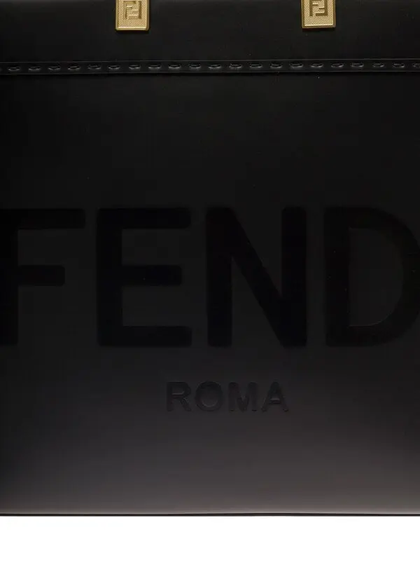 Fendi Handbag 'sunshine' With Embossed Logo And Turtle Effect Handle In Black Leather For