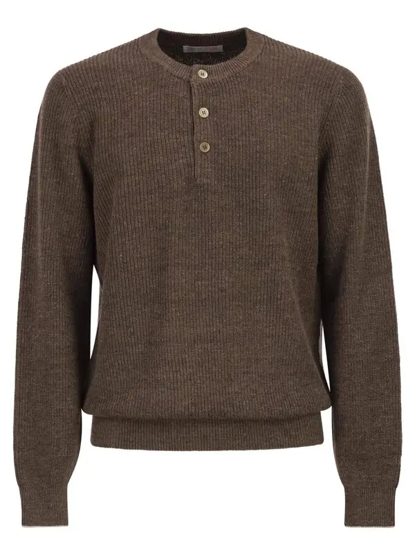 Brunello Cucinelli Cotton And Linen Half-ribbed Crew Neck Jumper