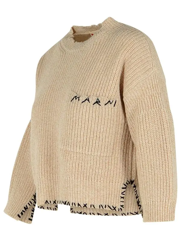 Marni Virgin Wool Mending Embroidered Sweater - Cream