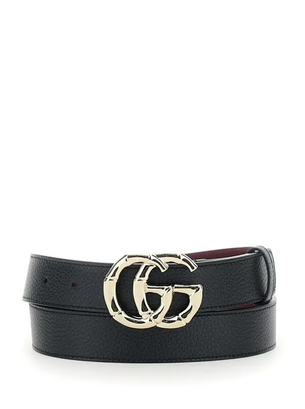 Gucci Belt With Gg Buckle In Grained Leather For - Black