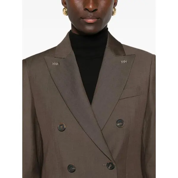 Max Mara Virgin Wool Peak Lapel Double-breasted Jacket - Brown