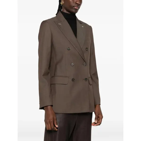 Max Mara Virgin Wool Peak Lapel Double-breasted Jacket - Brown