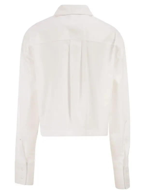 Sportmax Cropped Poplin Shirt With Asymmetrical Pleats - White