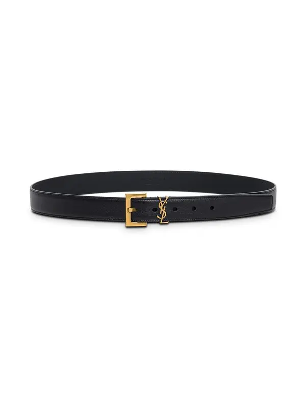Saint Laurent Leather Belt With Logo Buckle - Black