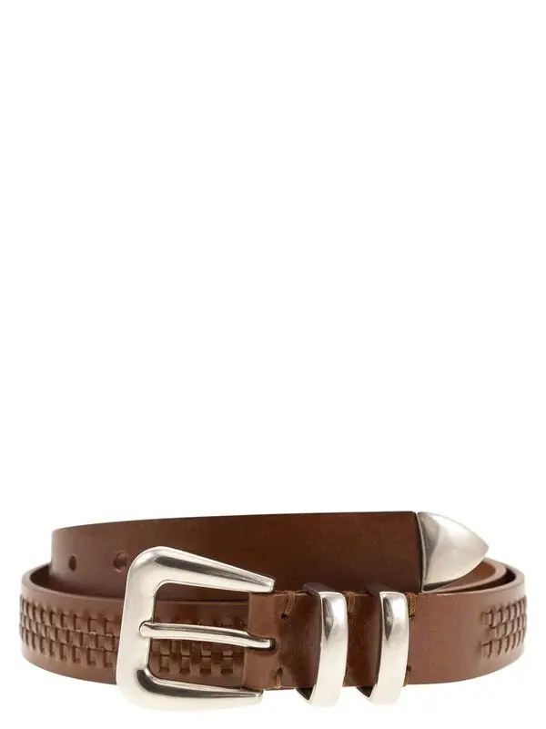 Brunello Cucinelli Calfskin Woven Decoration Belt - Brown