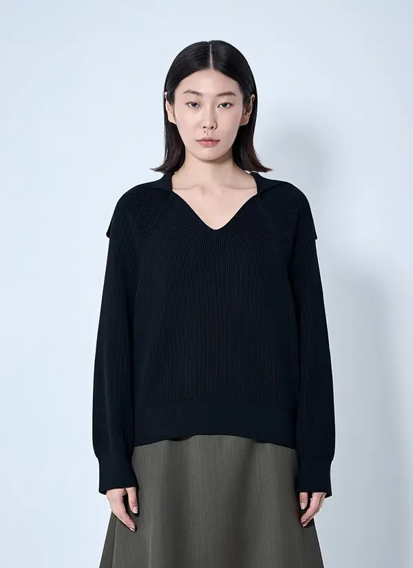 Bottega Veneta Cotton Ribbed Spread Collar Sweater
