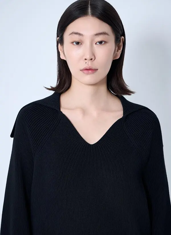 Bottega Veneta Cotton Ribbed Spread Collar Sweater