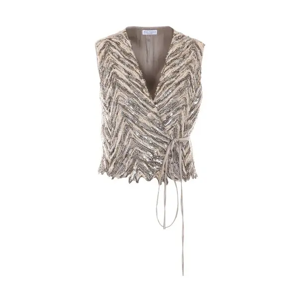 Brunello Cucinelli Dazzling Chevron Gilet - Cream