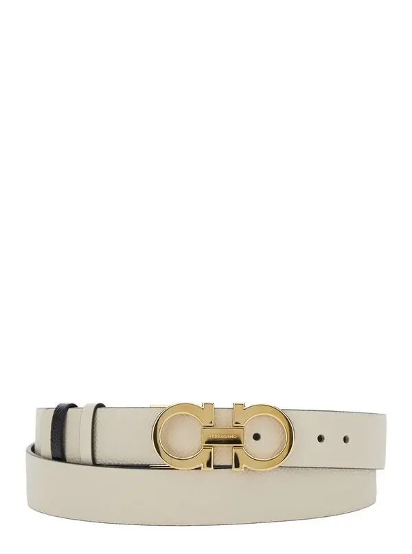 FERRAGAMO Belt With Gancini Buckle And Logo Lettering In White Leather For - Multicolor
