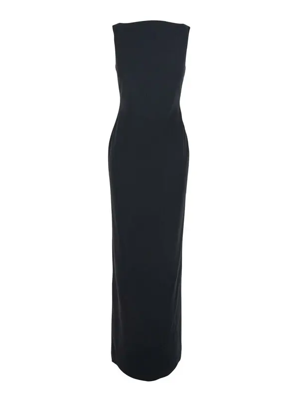 Solace London Long Dress With Square Neckline And Cut-out Back - Black