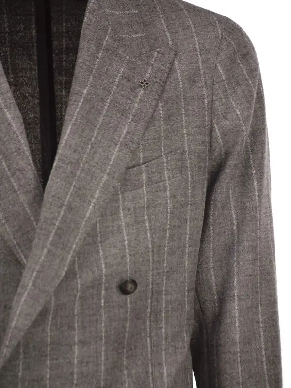 Tagliatore Double-breasted Alpaca And Linen Jacket - Gray