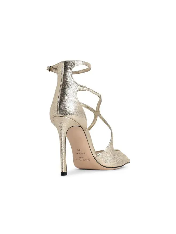 JIMMY CHOO Azia 95' Platinum Fabric Sandals - Gold
