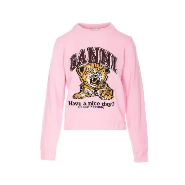 GANNI Logo Wool Jumper With Tiger Print