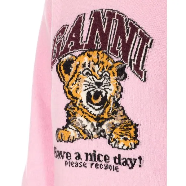 GANNI Logo Wool Jumper With Tiger Print