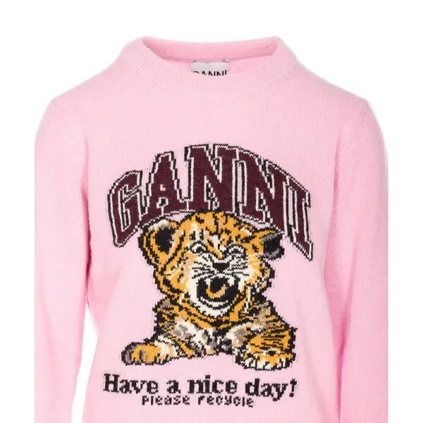 GANNI Logo Wool Jumper With Tiger Print