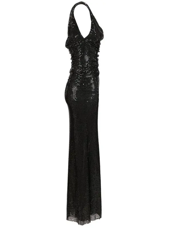 SELF-PORTRAIT Rhinestone Draped Floor-length Dress