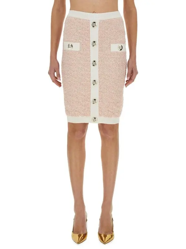 Balmain Tweed Midi Skirt - Pink