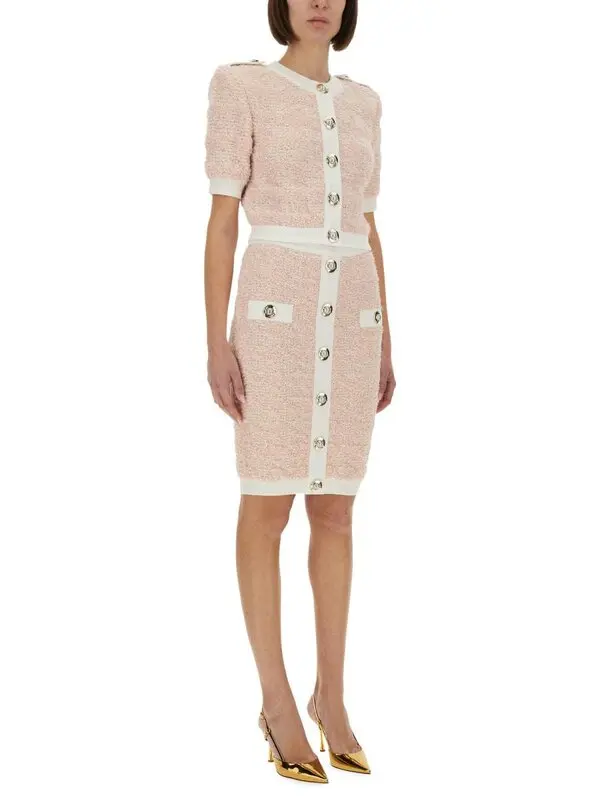 Balmain Tweed Midi Skirt - Pink