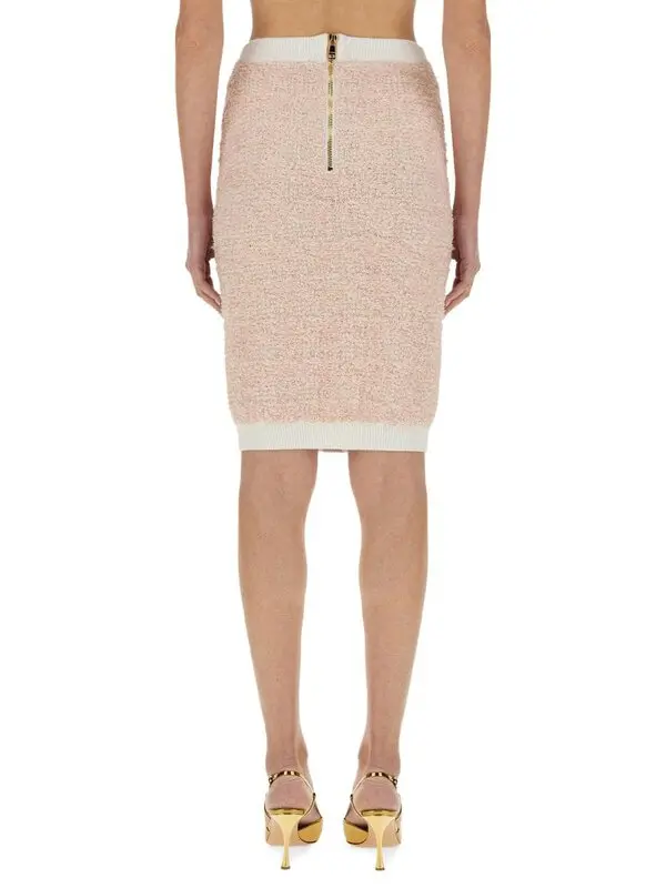 Balmain Tweed Midi Skirt - Pink