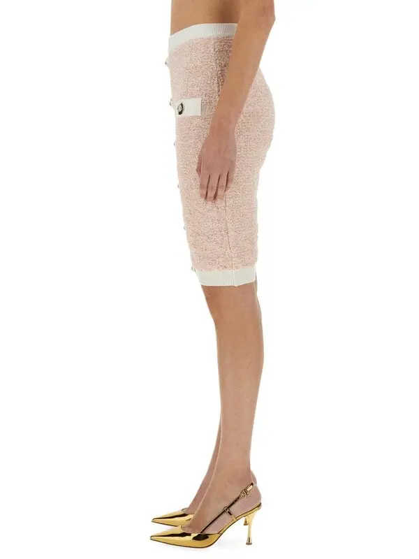 Balmain Tweed Midi Skirt - Pink