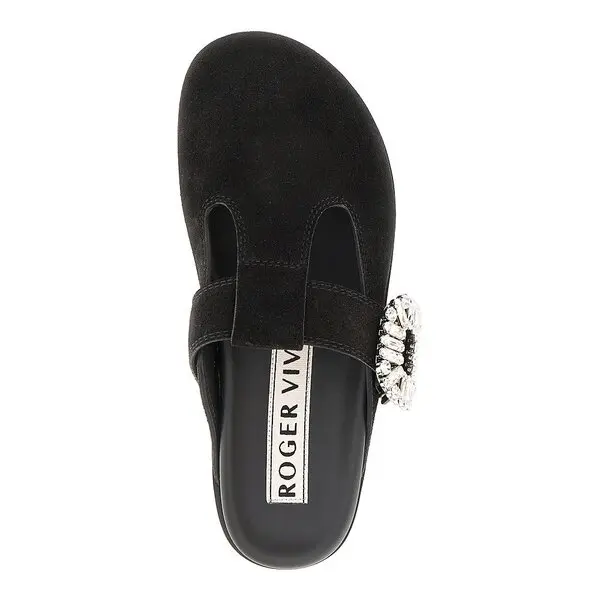 ROGER VIVIER Suede Leather Slidy Viv Mules - Black