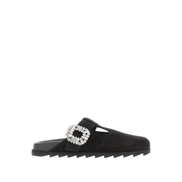 ROGER VIVIER Suede Leather Slidy Viv Mules - Black