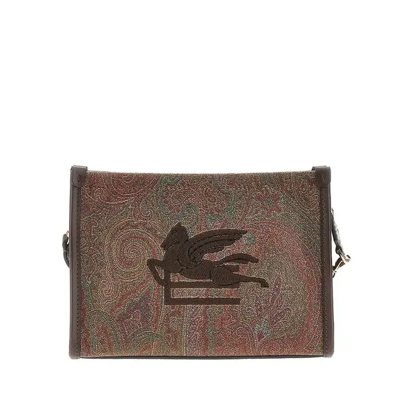 Etro Paisley Pouch With Pegaso Patch - Brown