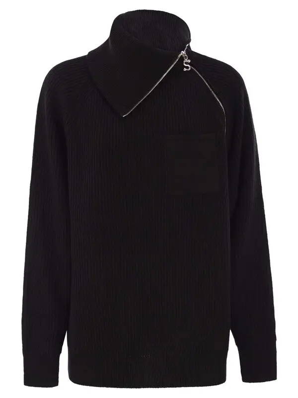 Sportmax Salpa Cashmere-blend Sweater With Zip - Black