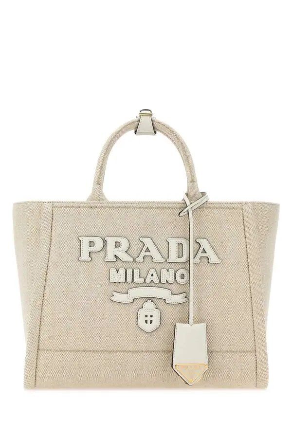 Prada Sand Canvas Shopping Bag - Brown