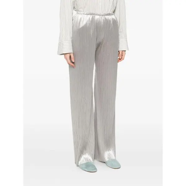FORTE_FORTE Metallic Plissé Palazzo Pants - Gray