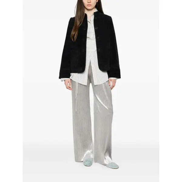 FORTE_FORTE Metallic Plissé Palazzo Pants - Gray