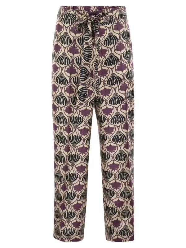 Max Mara Printed Silk Fluid Trousers - Purple