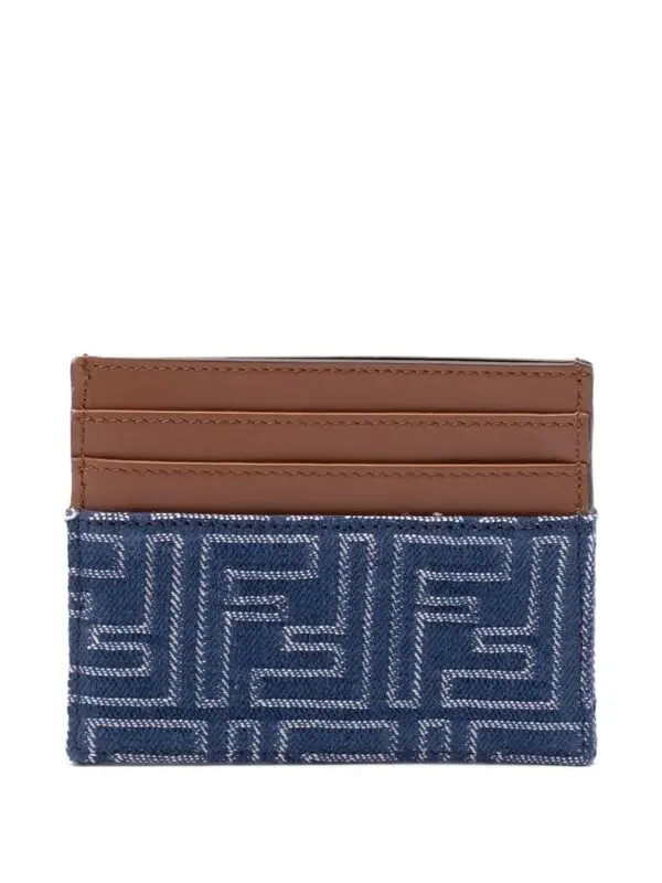 Fendi Leather And Denim-effect Ff Jacquard Card Holder