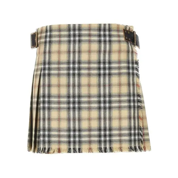 Burberry Check Wool Mini Skirt - Cream