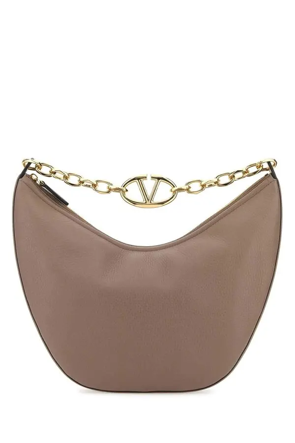 Valentino Garavani Antiqued Leather Medium Hobo Vlogo Moon Shoulder Bag - Pink