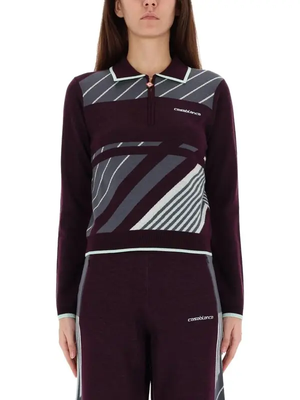 Casablanca Diagonal Tennis Polo Shirt - Purple