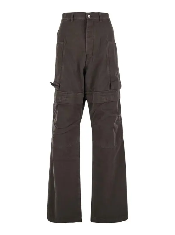 Rick Owens Stefan' Brown Wide Leg Cargo Pants With Patch Pockets In Cotton
