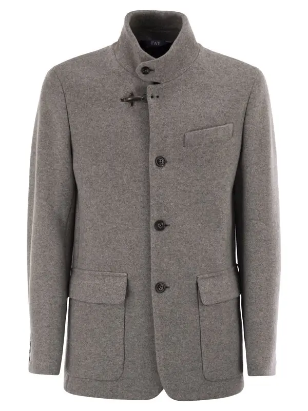 FAY Wool Blend Caban Pea Coat - Gray
