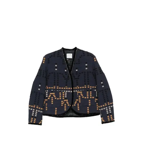 FORTE_FORTE Geometric Pattern Bomber Jacket - Blue