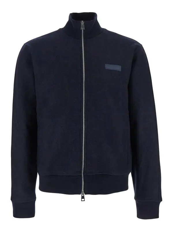 Givenchy Blue Jacket With High Neck And Logo Patch On The Front In Wool And Cashmere Blend