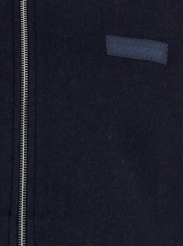 Givenchy Blue Jacket With High Neck And Logo Patch On The Front In Wool And Cashmere Blend