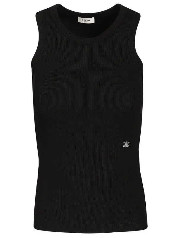 Celine Ribbed Silk And Cotton Tank Top - Black
