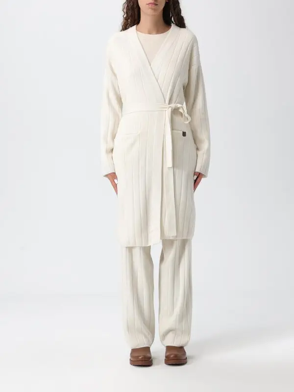 Max Mara Ribbed Belted Long Sleeve Sweater - White