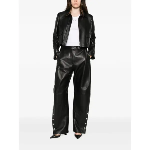 Sportmax Leather Palazzo Pants - Black