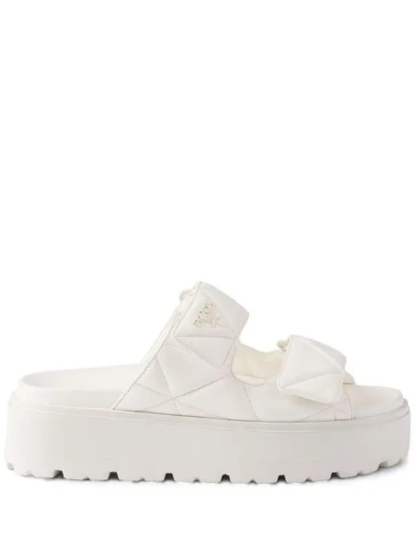 Prada 45mm Padded Leather Sandals - White